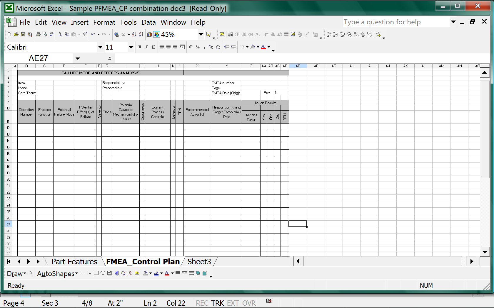 Aiag Control Plan Template HQ Printable Documents
